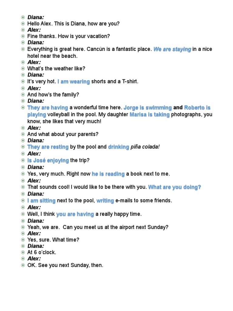Present Continuous Dialogue | PDF