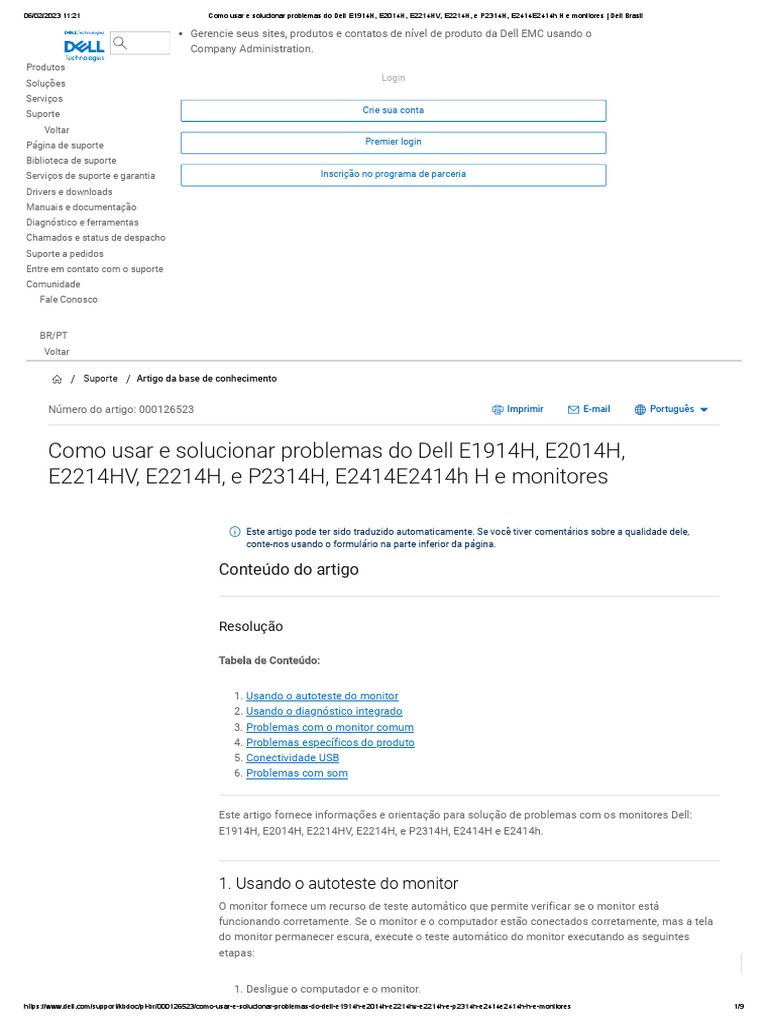 Como Usar e Solucionar Problemas Do Dell E1914H, E2014H, E2214HV ...