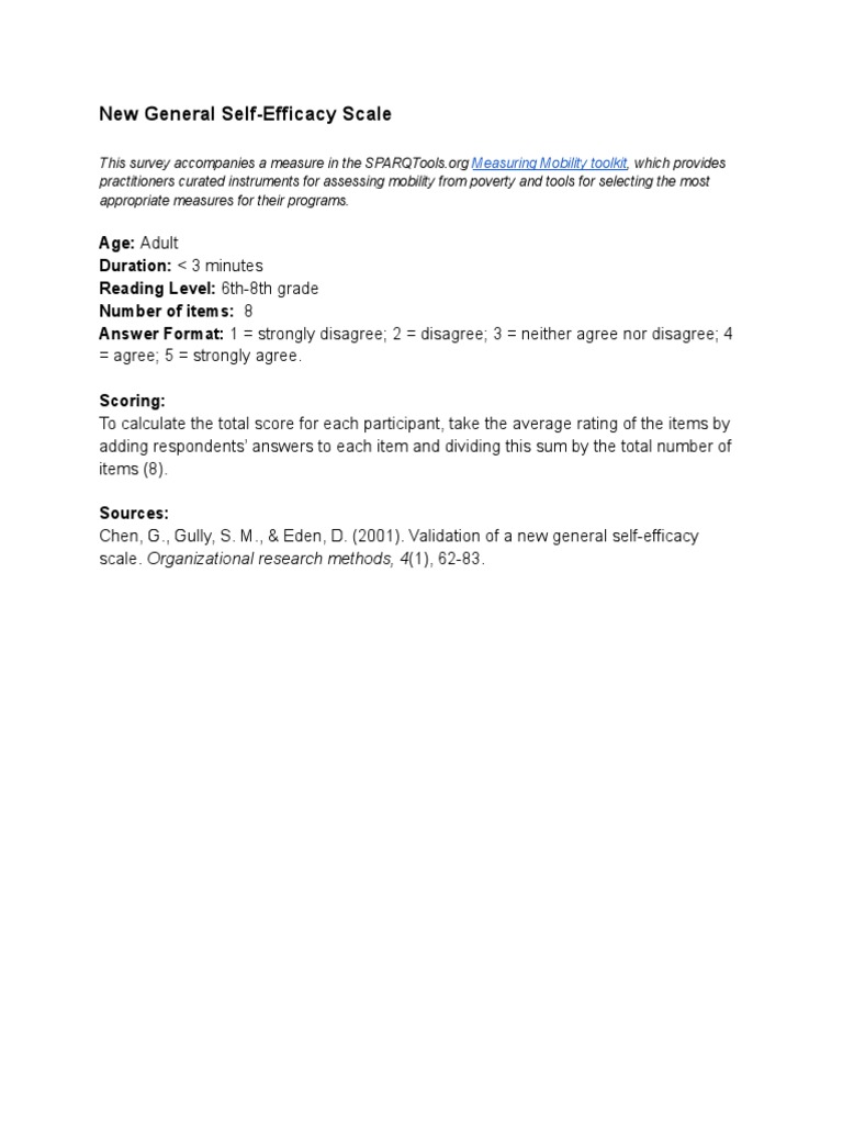 New General Self Efficacy Scale | PDF | Self Efficacy | Organizational ...