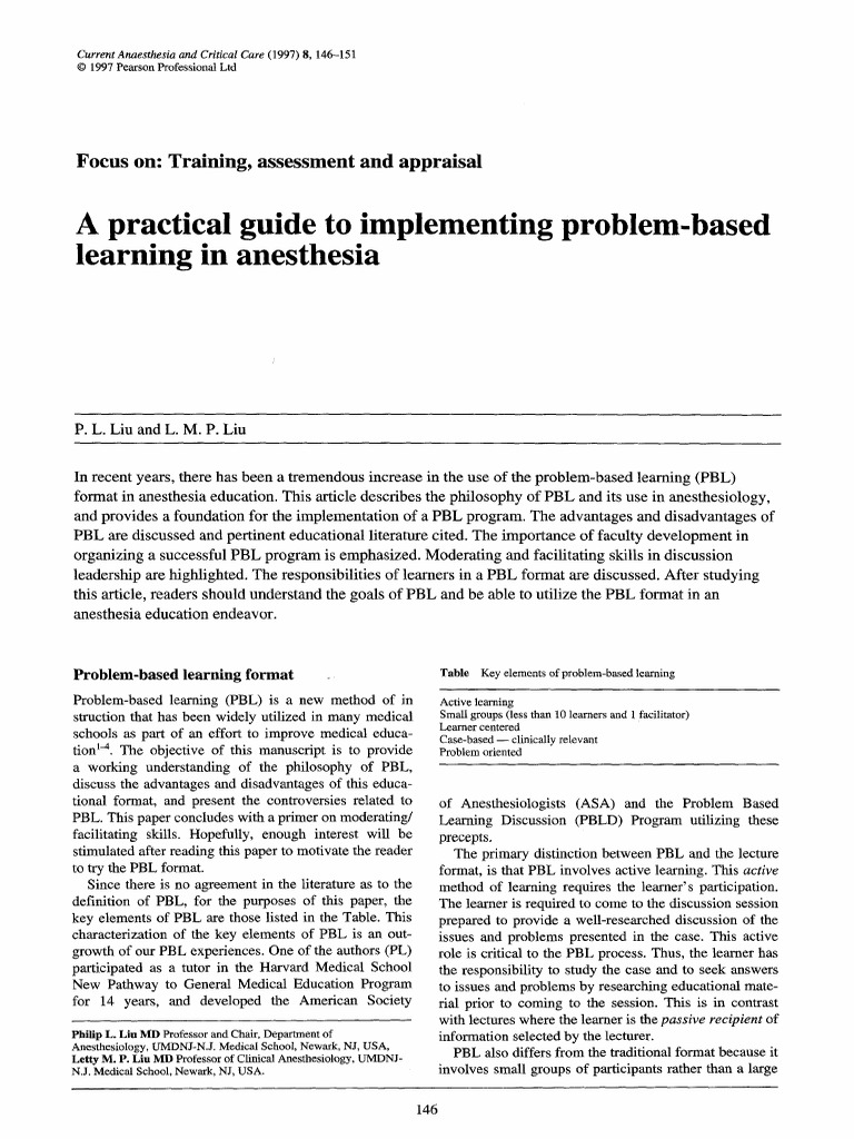 A practical guide to implementing problem-based learning in anesthesia | PDF | Learning ...