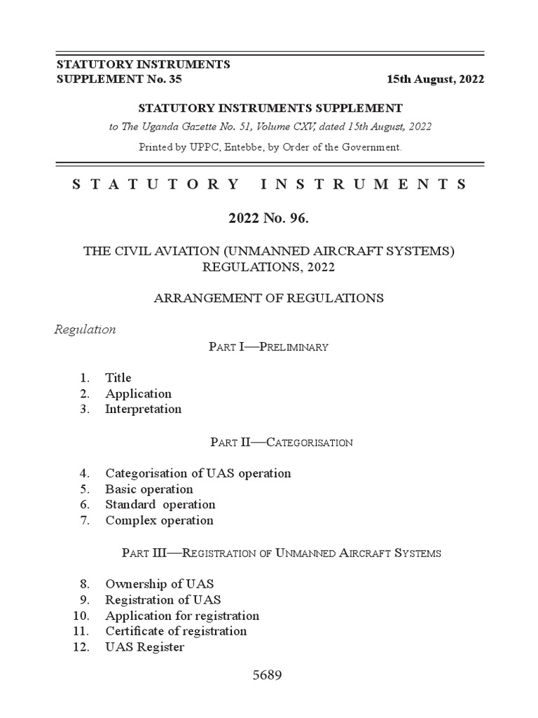 CAA (Unmanned Aircraft Systems), Regulations, 2022 | PDF | Unmanned ...