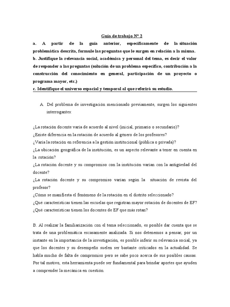 Guia de Trabajo N 2 A Modo de Ejemplo | PDF | Maestros | Educación de la primera infancia
