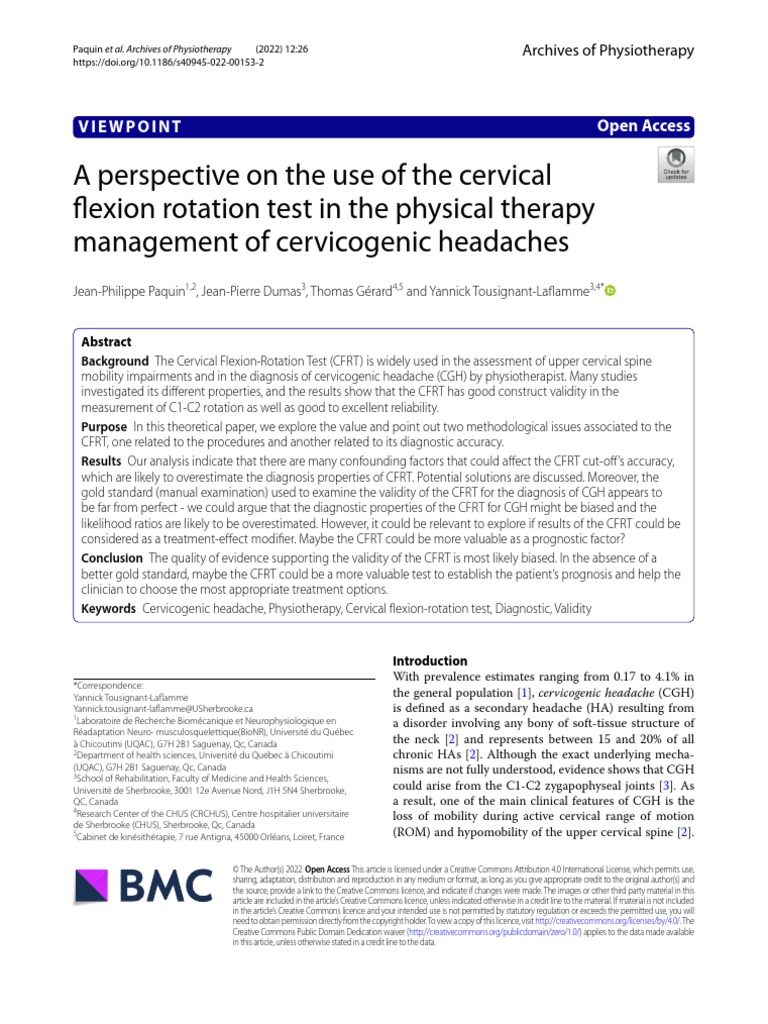 A Perspective On The Use of The Cervical Flexion Rotation Test in The ...