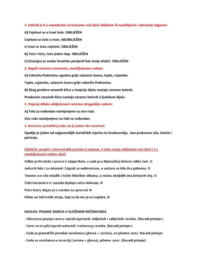 Zadaća Red Riječi Zarezi | PDF