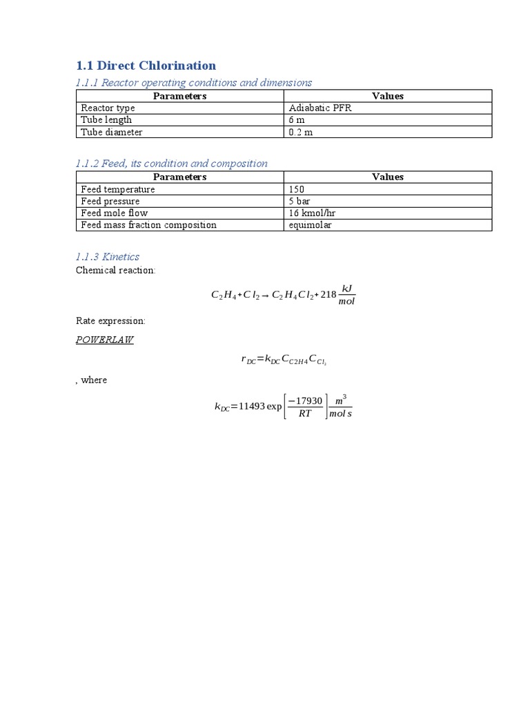 Direct Chlorination and Oxychlorination of Ethylene | PDF | Mole (Unit ...