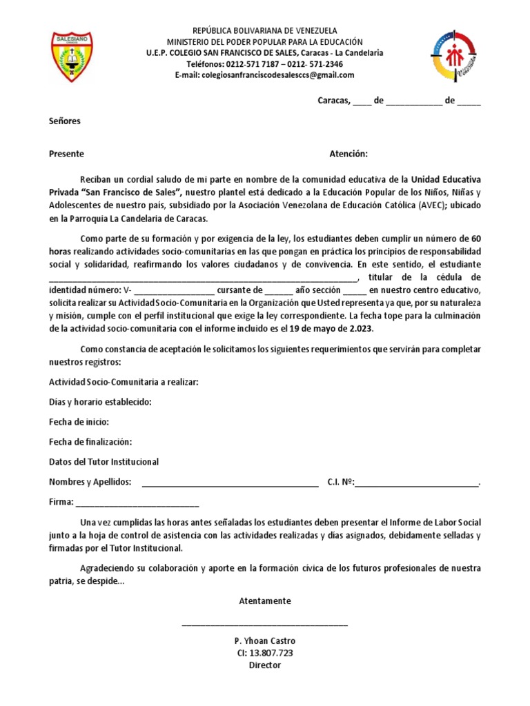2022-2023 Carta de Solicitud de Labor Social | PDF | Trabajo Social