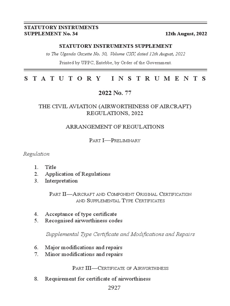 Caa (Airworthiness) Regulations, 2022 | PDF | Aircraft | Aerospace