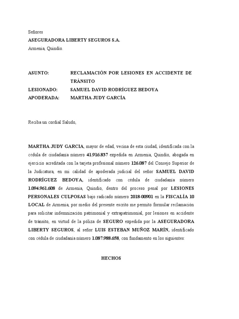 Reclamación Aseguradora | PDF | Daños y perjuicios | Caso de ley