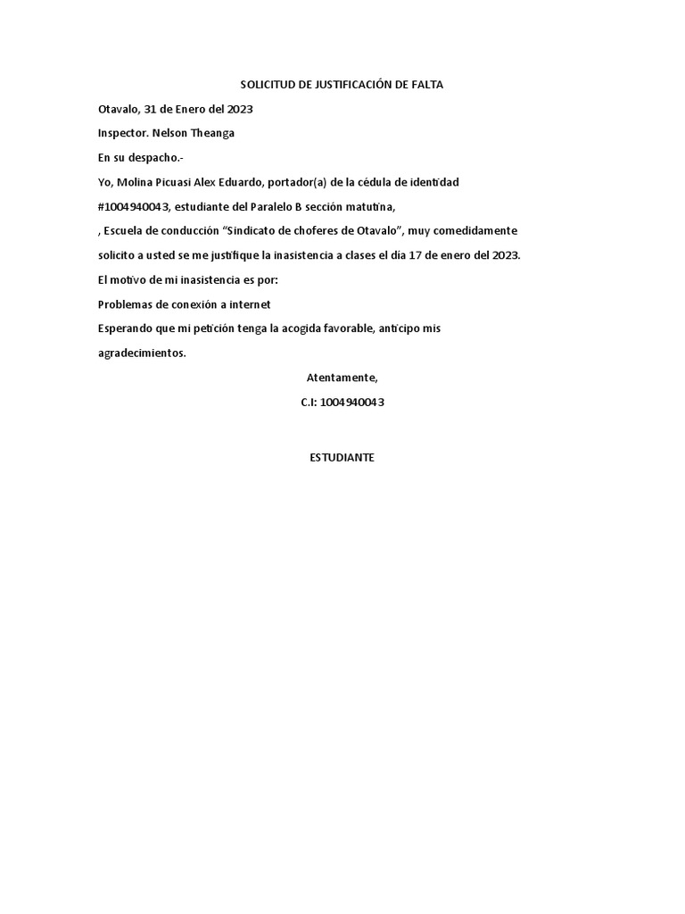 Solicitud de Justificación de Falta | PDF