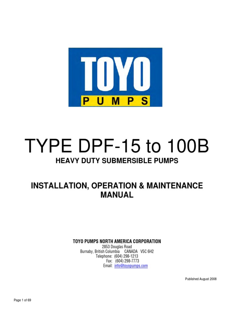 TOYO DPF 15 To 100B Manual Oct 2008 | PDF | Pump | Power Supply