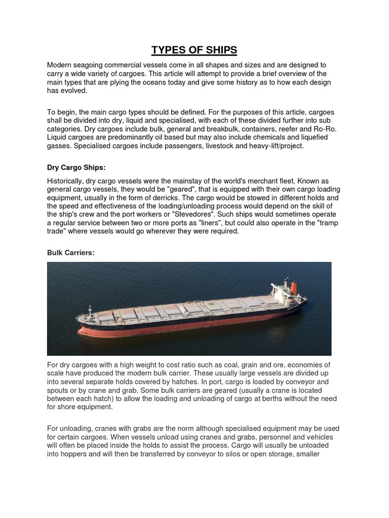 Types of Ships | Download Free PDF | Oil Tanker | Cargo