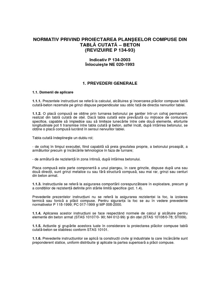 Normativ Privind Proiectarea Planşeelor Compuse Din Tablă Cutată ...