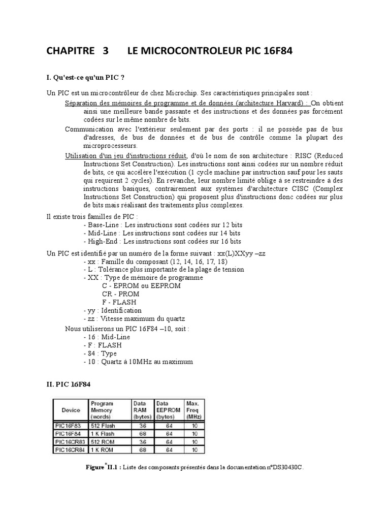 Chapitre 3 Le Microcontroleur Pic 16f84 | PDF | Programme informatique ...