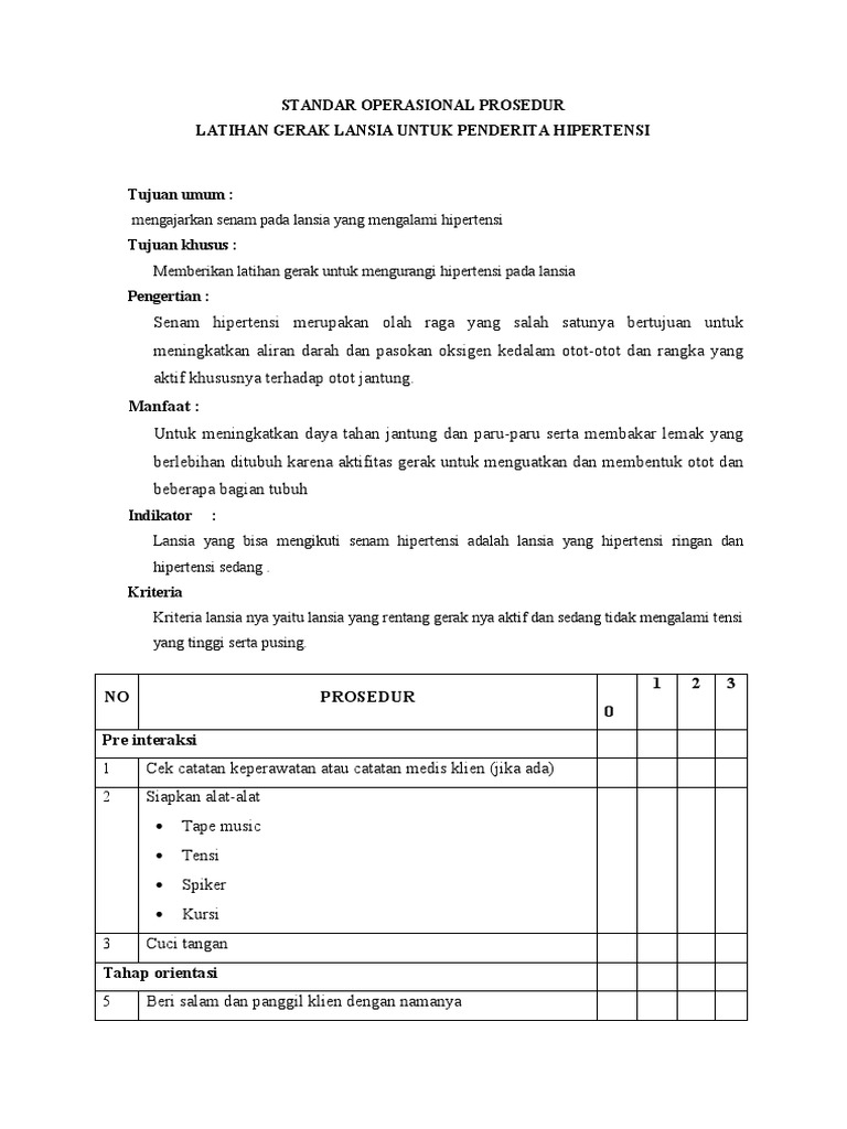 SOP Senam Hipertensi | PDF
