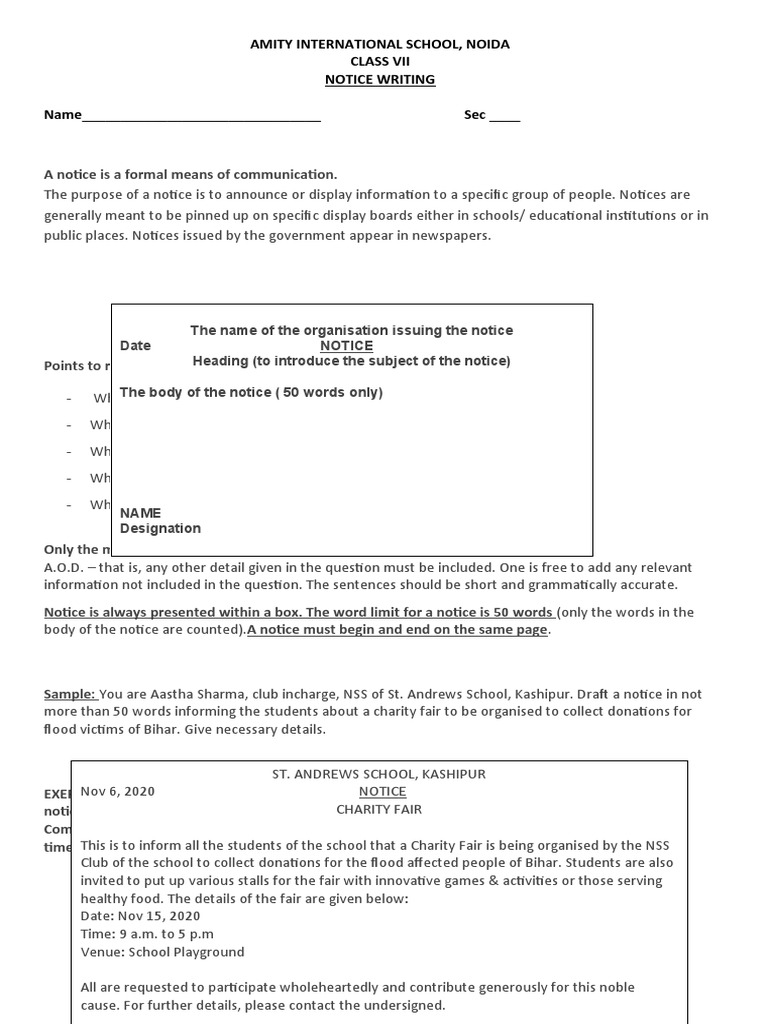 Class 7 Notice Writing | PDF | Linguistics | Cognitive Science