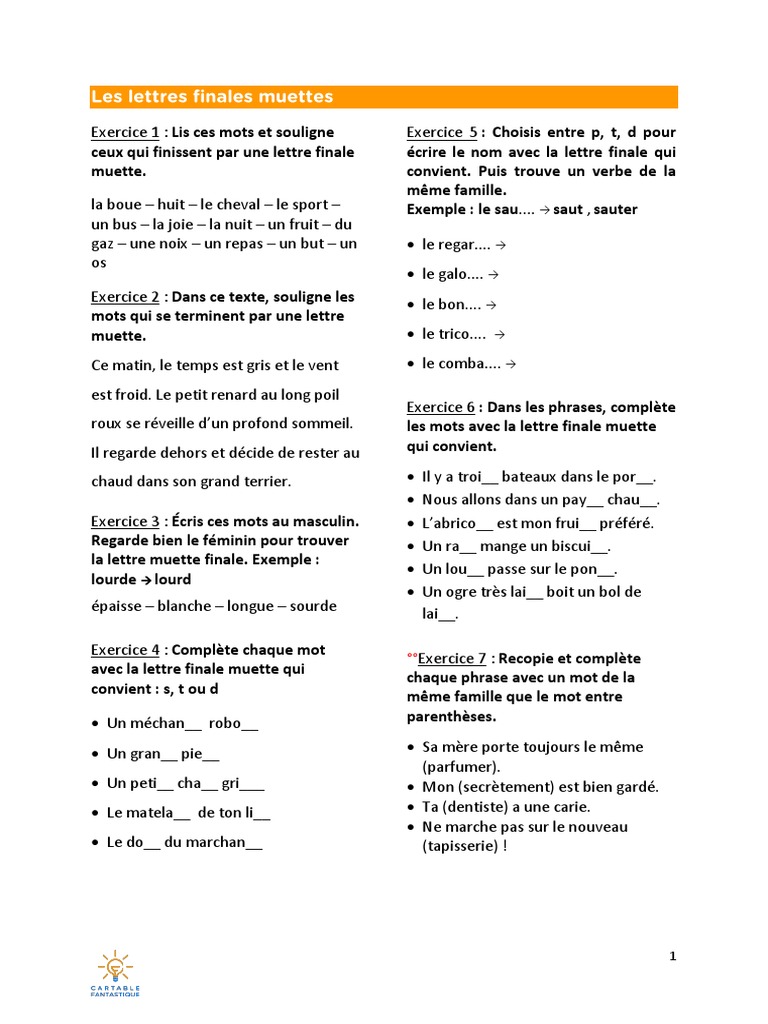 Les Lettres Finales Muettes EXERCICE | PDF