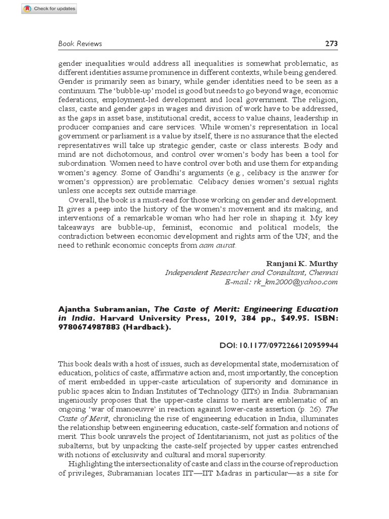 Ajantha Subramanian The Caste of Merit E | PDF | Gender | Gender Studies