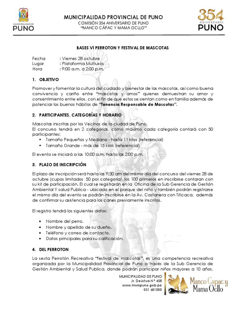 Bases Vi Perroton y Festival de Mascotas | PDF | Perros | Animales ...