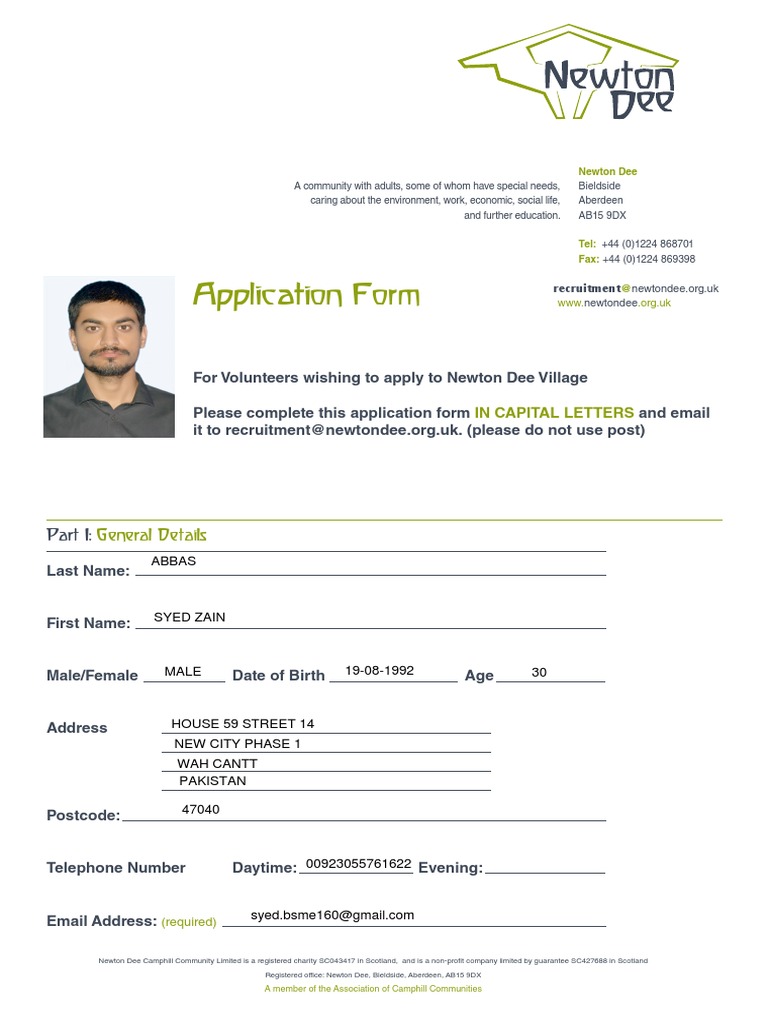 Newton Dee Shortterm+Coworker Application | PDF
