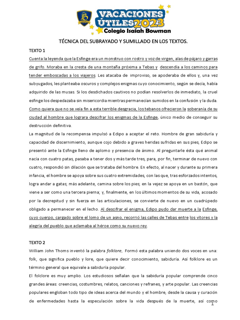 Técnica Del Subrayado y Sumillado en Los Textos | PDF | Esfinge | Folklore