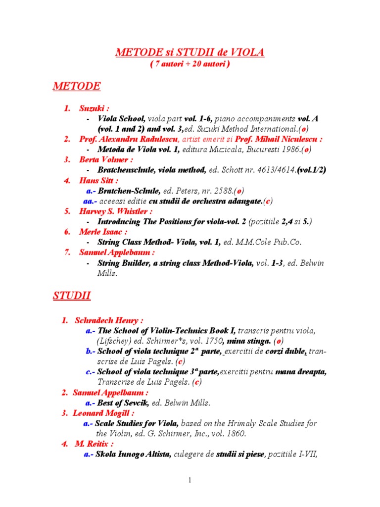 Viola Methods and Studies Guide | PDF | Viola | Baroque Music