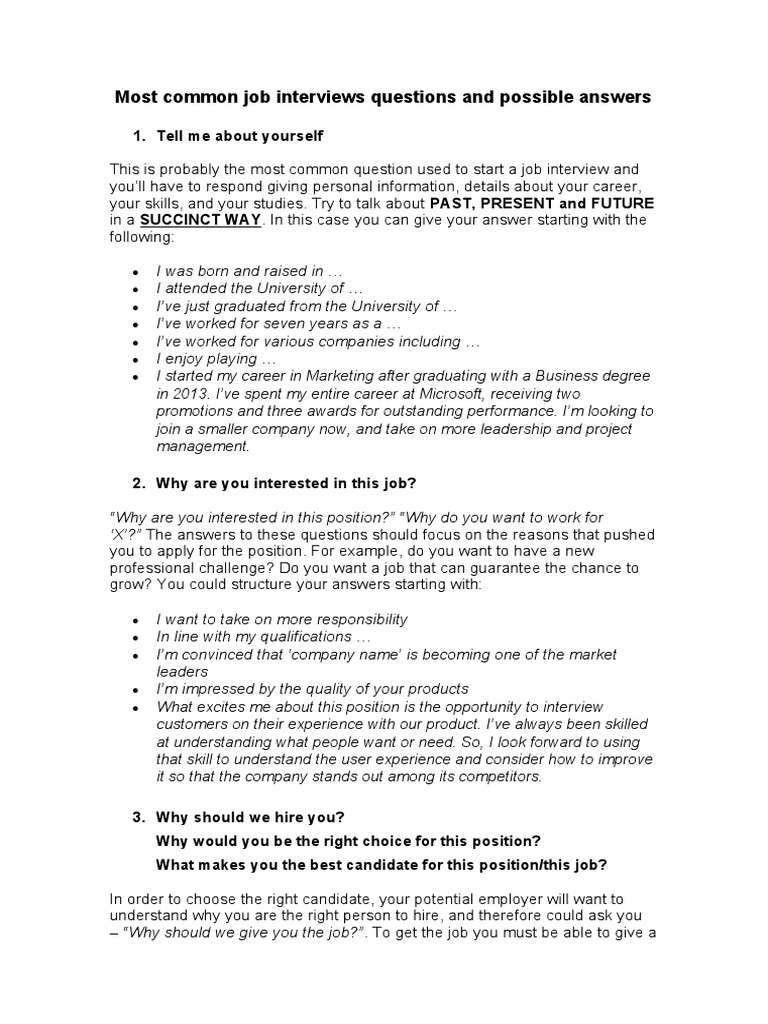 Common Job Interview Questions & Answers | PDF | Job Interview | Experience