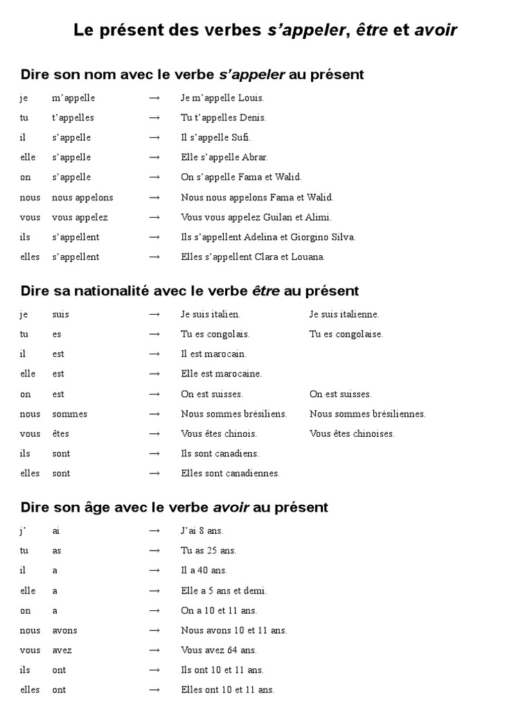 Conjugaison des verbes au présent | PDF