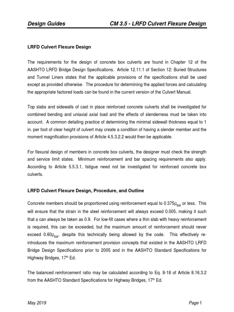 CM 3.5 LRFD Culvert Flexure Design | PDF | Bending | Strength Of Materials