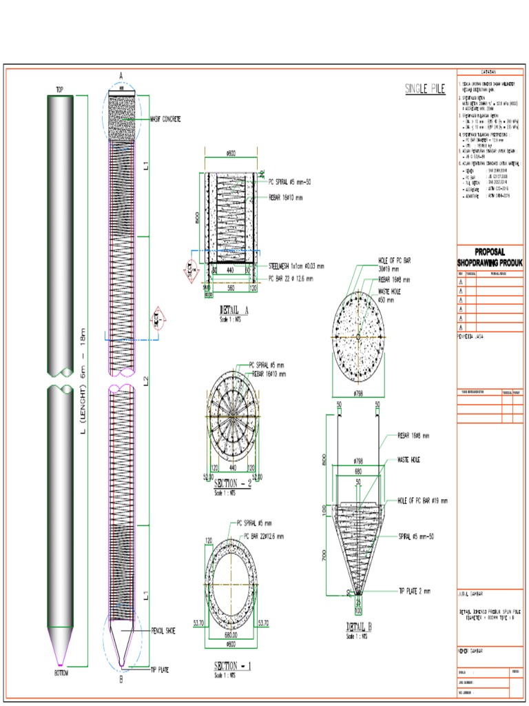 Drawing & Calculation For Spun Pile Diameter 800 MM | PDF | Prestressed Concrete | Strength Of ...