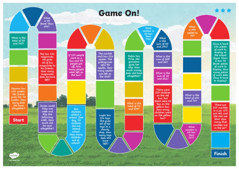 Tp2 M 349 Threedigit Numbers and Tens Word Problem Board Game Ver 1 ...
