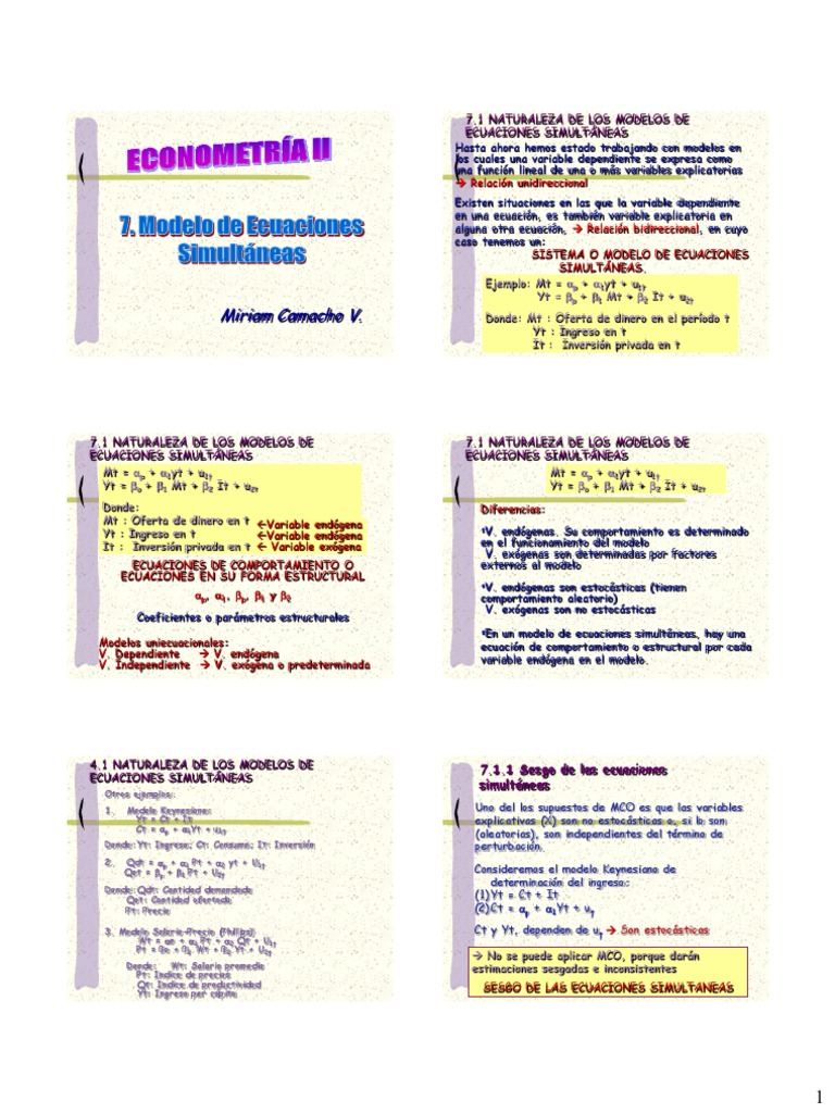 Ecuaciones Simultaneas | PDF | Mínimos cuadrados ordinarios | Ecuaciones