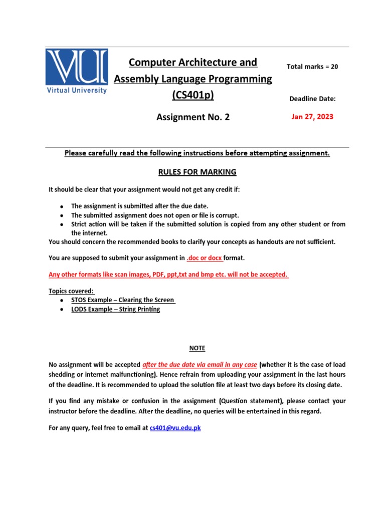 CS401p Assembly Language Assignment | PDF