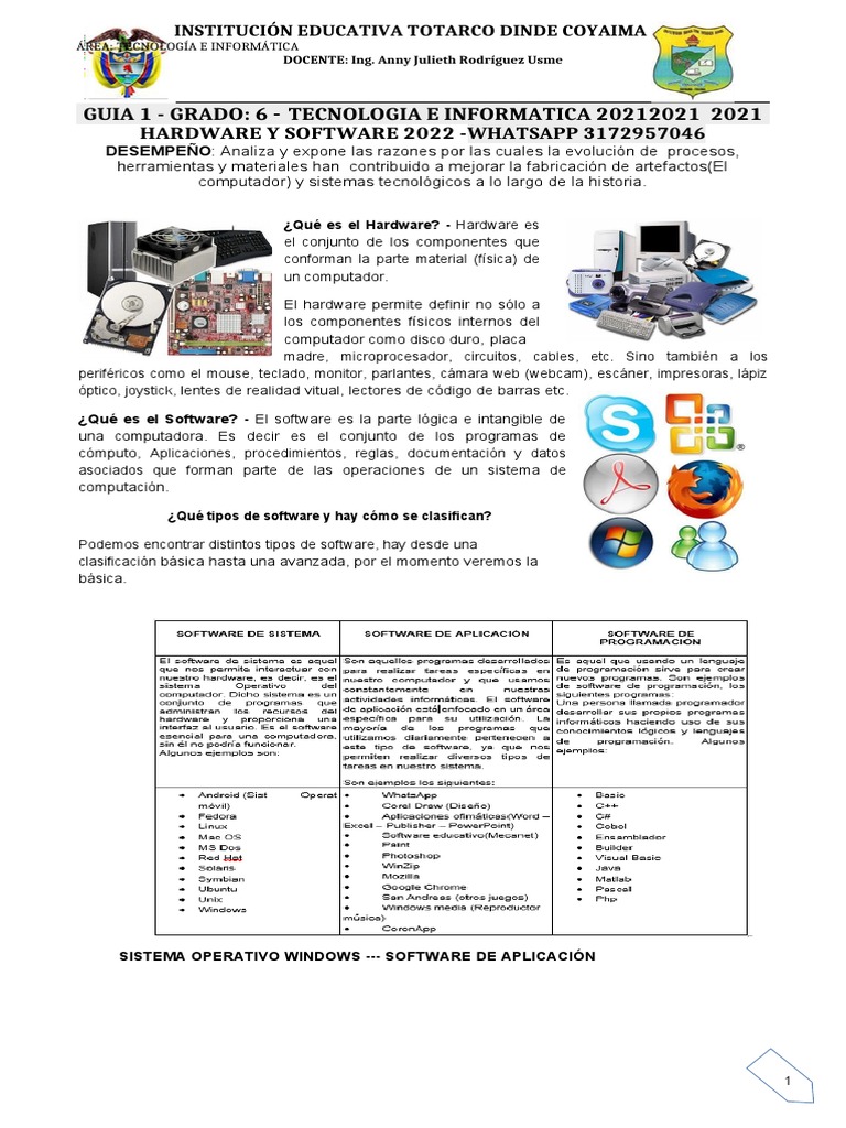 Guia 2 Sexto Tecnologia e Informatica Anny Julieth Rodriguez Usme | PDF | Periférico | Hardware ...