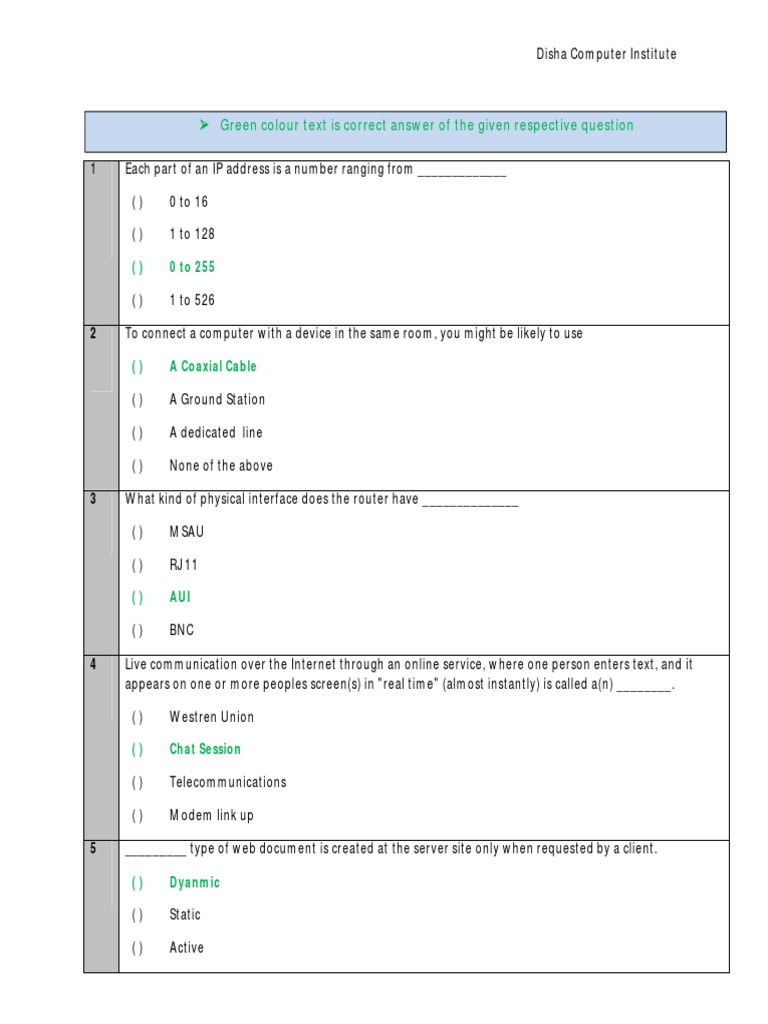 CCC MCQ Test 2 | PDF | Computer Network | Internet