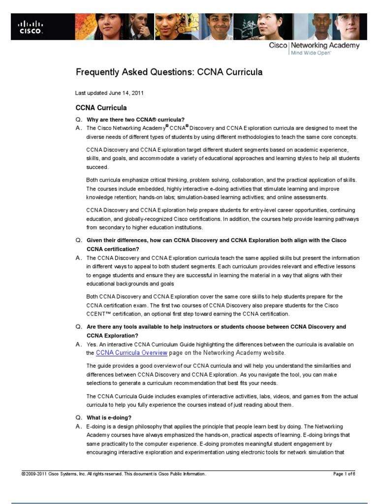Frequently Asked Questions: CCNA Curricula | PDF | Cisco Certifications ...
