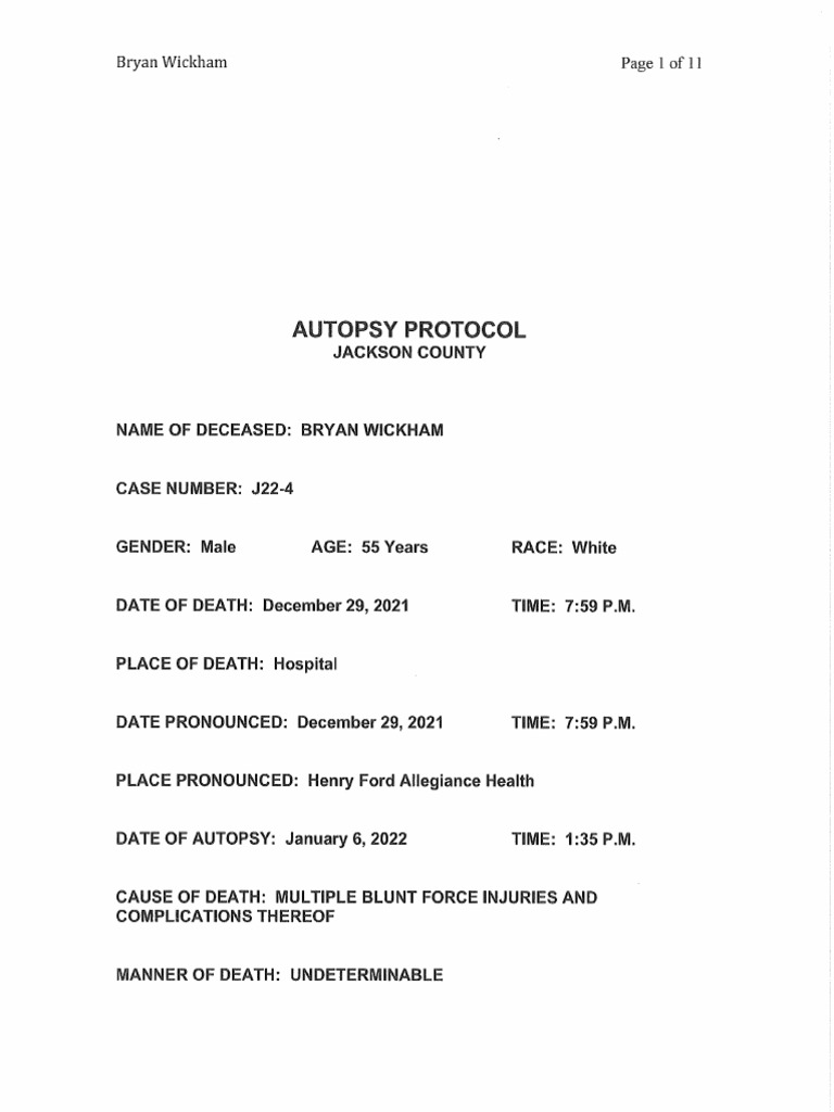Bryan Wickham Autopsy and Toxicology Report | PDF