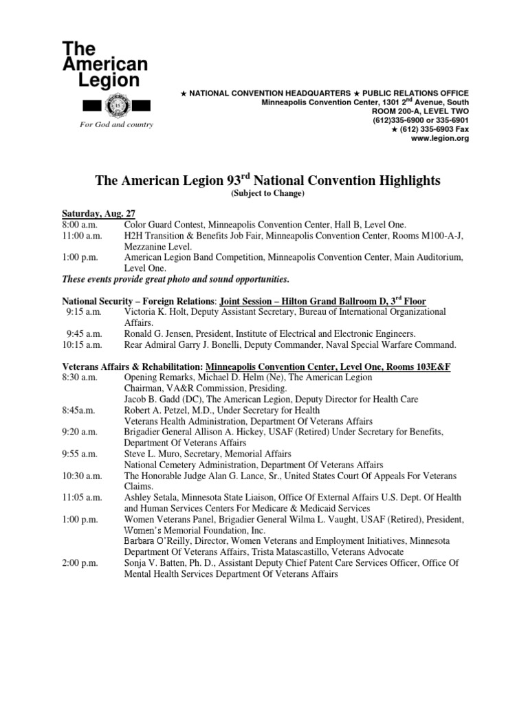 American Legion Convention Agenda | PDF
