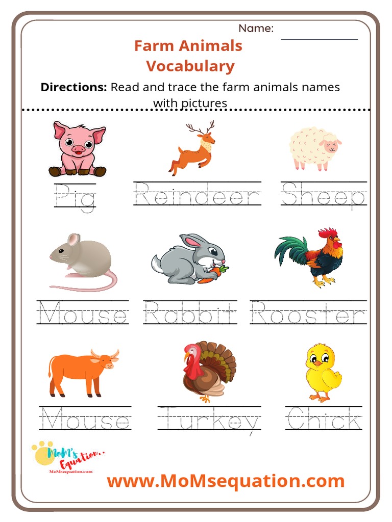 Vocabulary Farm Animals Worksheet Set - Compressed | PDF