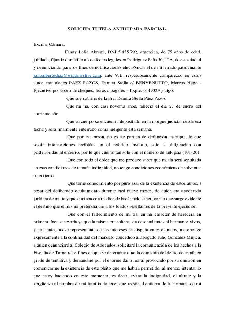 Solicitud de Tutela Anticipada para Entierro | PDF | Justicia | Crimen y violencia