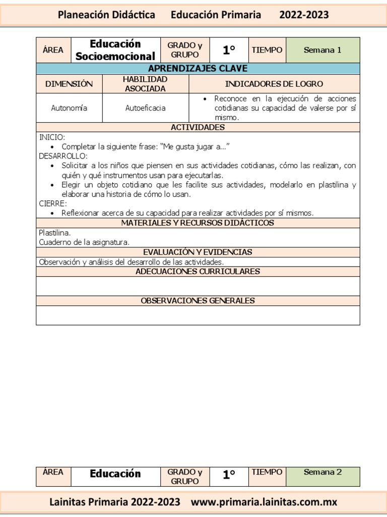 Desarrollo de habilidades socioemocionales en primaria 2022-2023 | PDF ...