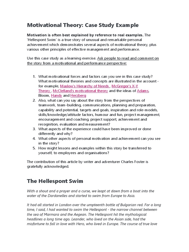 Hellespont Swim: A Motivational Case Study | PDF | Motivation ...