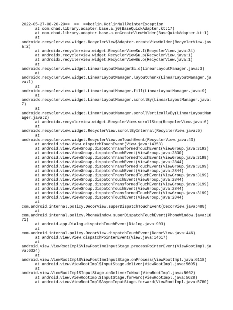 Kotlin NullPointerException Debug | PDF | Operating System Technology | Computer Science