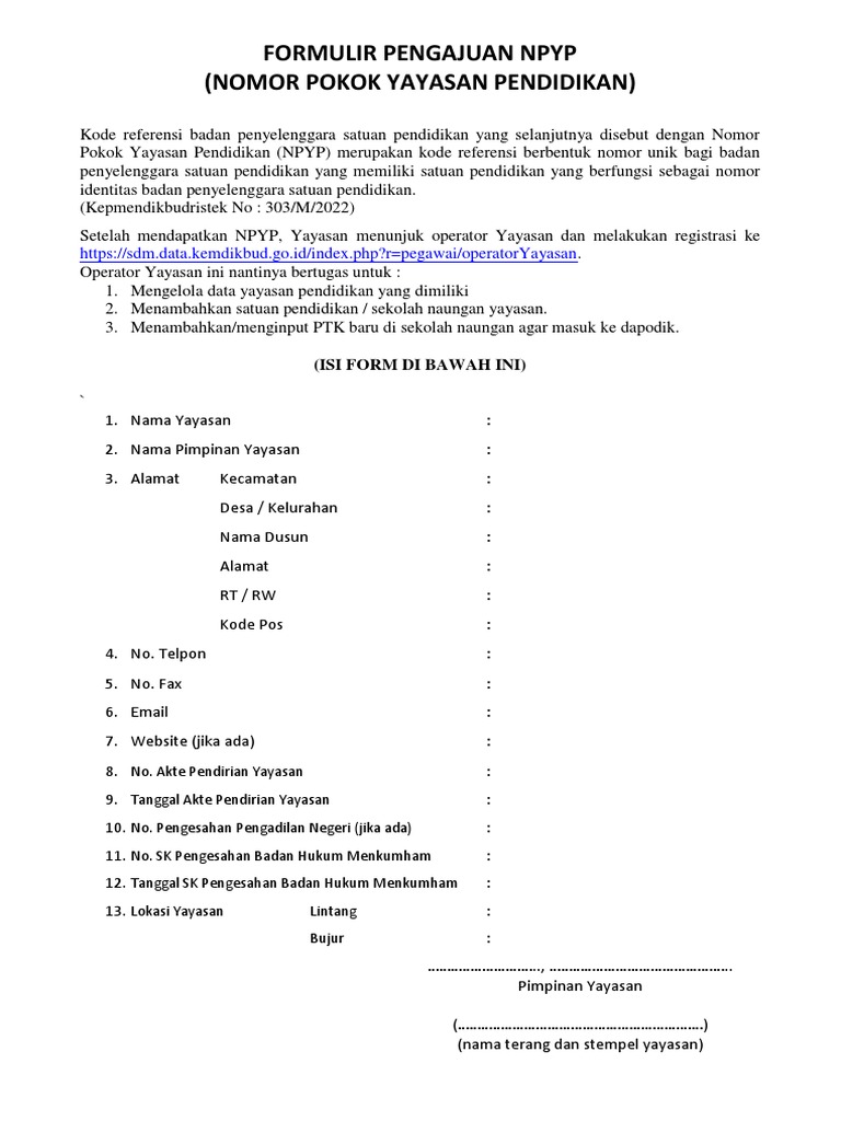 Formulir Pengajuan Npyp | PDF