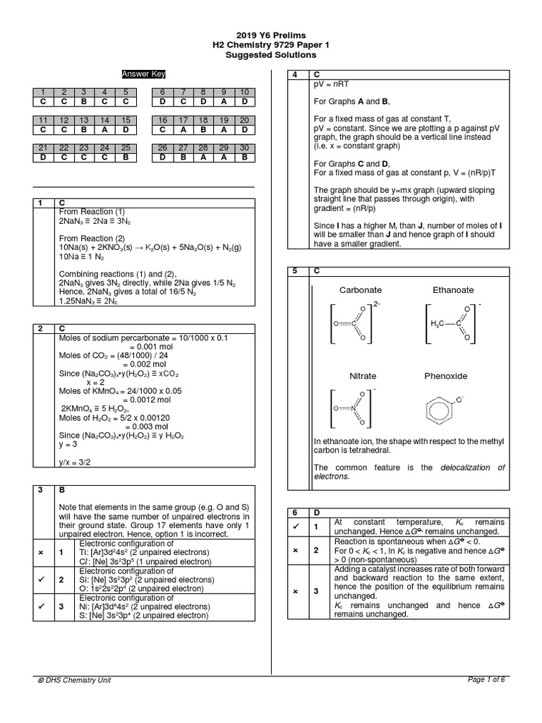 2019 DHS Prelim H2 Chem P1 ANS | Download Free PDF | Acid | Buffer Solution