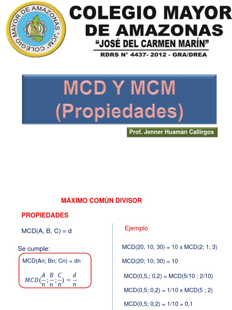 MCD Y MCM (Propiedades) | PDF | Funciones y mapeos | Matemática Elemental
