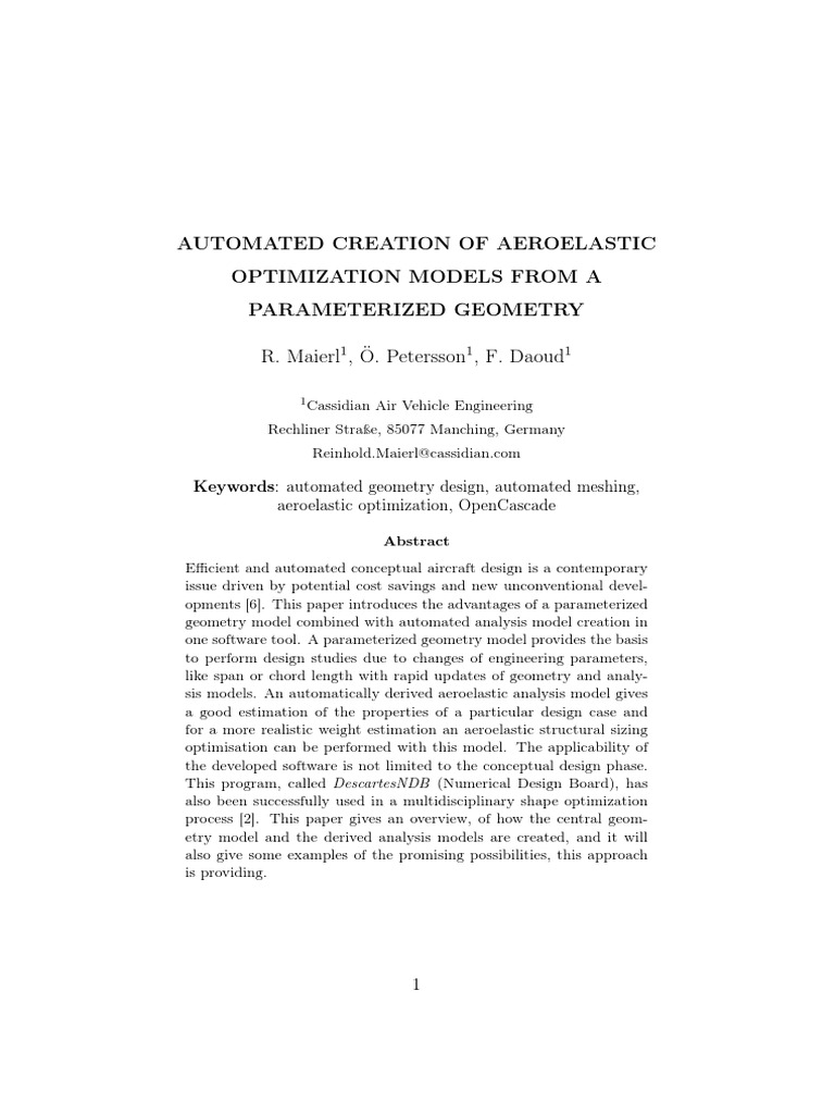 Automated Creation of Aeroelastic Optimization Models From A Parameterized Geometry | PDF ...