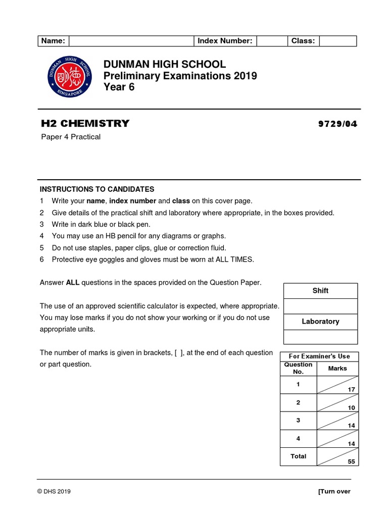 2019 DHS Prelim H2 Chem P4 ANS | PDF | Acid | Chemistry