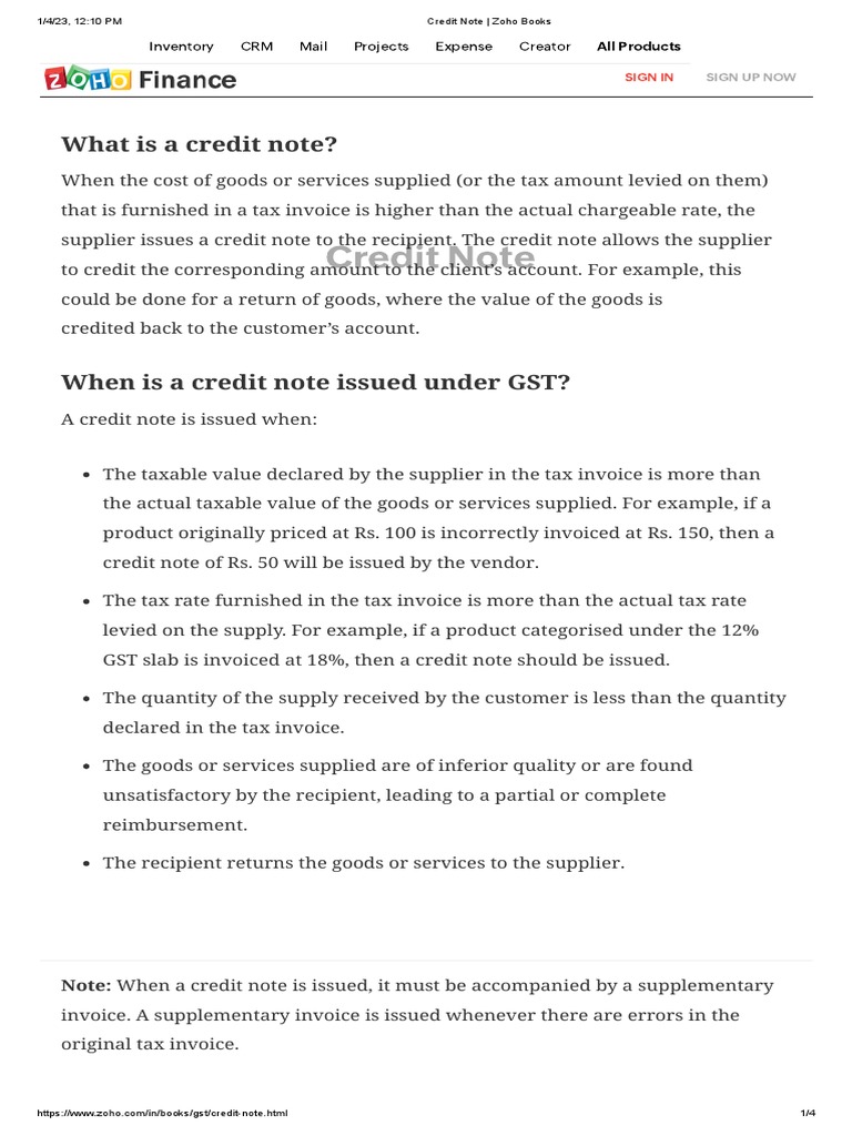 Credit Note - Zoho Books | Download Free PDF | Value Added Tax | Invoice