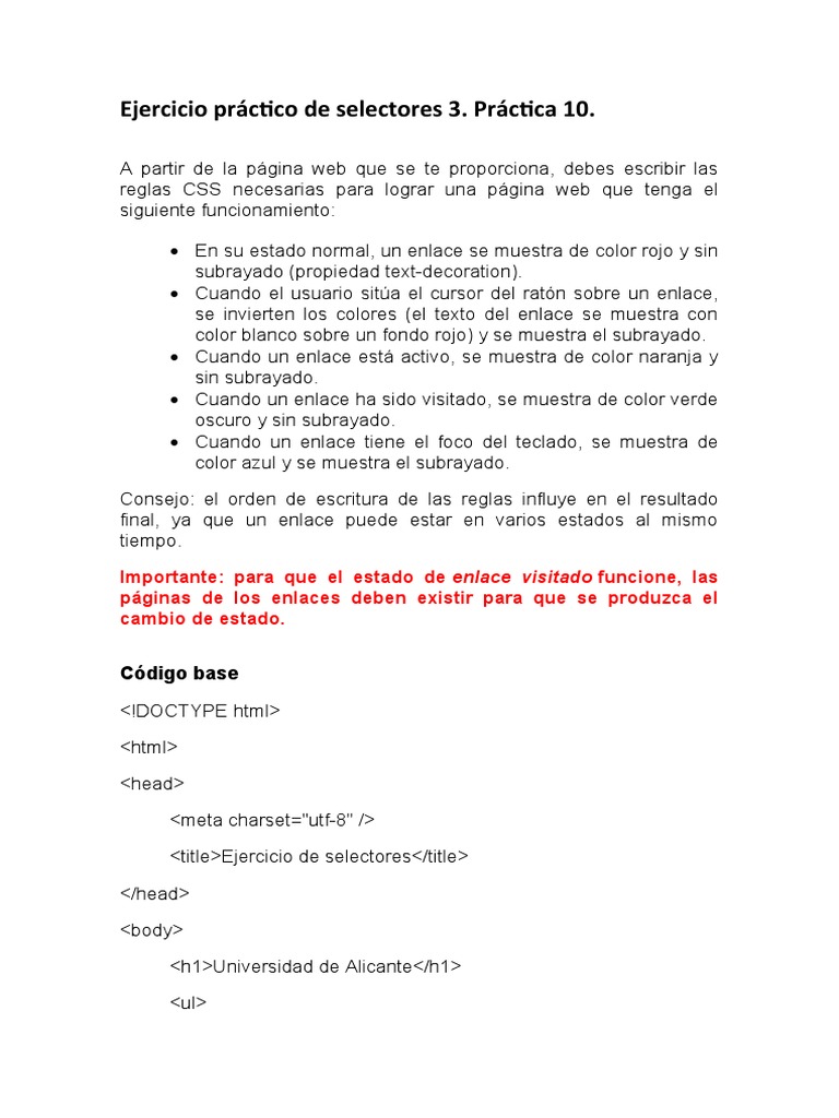 Ejercicio Práctico de Selectores 3 - Alumnos | PDF