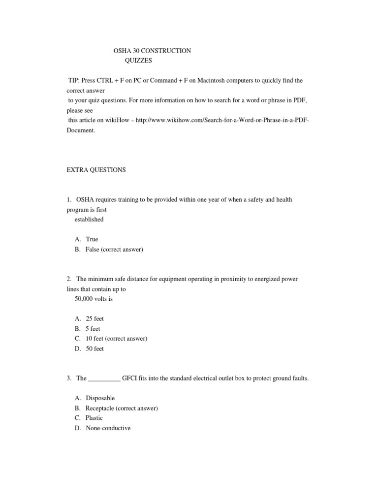 OSHA 30 Construction - Quizzes - V 2.0 SelfMade1 | PDF | Occupational ...
